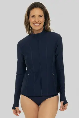 Coolibar Malawi Upf 50+ Sun Protection Fitted Swim Jacket With Full Zip-up - Navy
