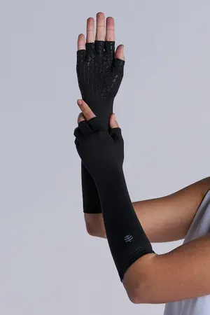 Coolibar Fingerless Mid-length Upf 50+ Sun Gloves - Black