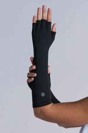 Coolibar Fingerless Mid-length Upf 50+ Sun Gloves - Black
