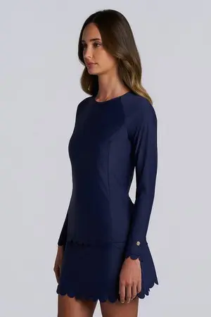 Coolibar Upf 50+ Stony Coral Scallop Long Sleeve Rash Guard - Navy