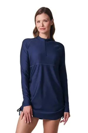 Coolibar Lawai Ruche Long Sleeve Swim Shirt - Navy