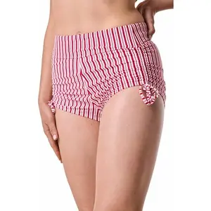 Coolibar Bayshore Ruched Swim Shorts - Cherry Stripe