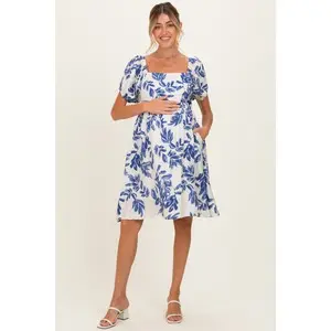 PINKBLUSH Floral Puff Sleeve Square Neck Dress - Blue