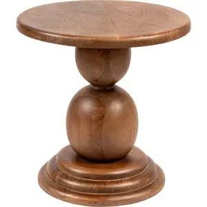 STORIED HOME Round Mango Wood Bulbed Pedestal End Table - Brown