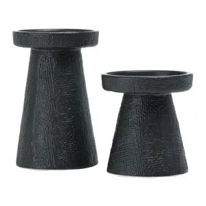 STORIED HOME Stoneware Pillar & Taper Candle Holders - Black