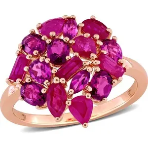 JULIANNA B. Rose Plated Sterling Silver And Ruby Cocktail Ring - Rhodolite