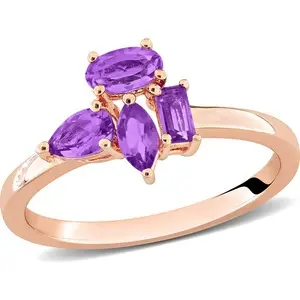 JULIANNA B. Gemstone Cluster Ring In Plated Sterling Silver - Amethyst/rose-plated