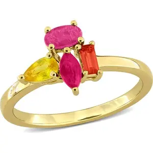 JULIANNA B. Gemstone Cluster Ring In Plated Sterling Silver - Multi-stone/yellow-plated