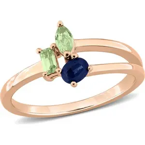JULIANNA B. Julianna B. Gemstone 3-Stone Cluster Split-Shank Ring Sapphire/rose-plated