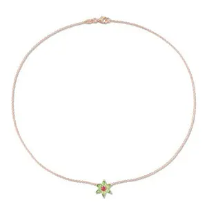 JULIANNA B. Green Sapphire And Flower Necklace In Rose-plated Sterling Silver