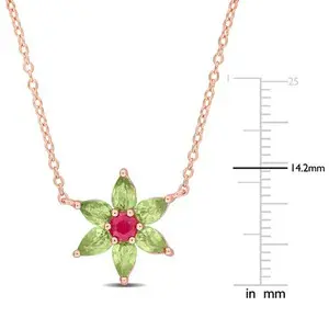 JULIANNA B. Green Sapphire And Flower Necklace In Rose-plated Sterling Silver
