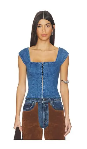 Free People Denim Corset Top - Skylight