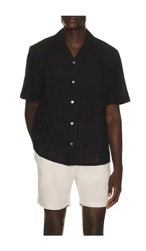CORRIDOR Floral Eyelet Short Sleeve Shirt - Black