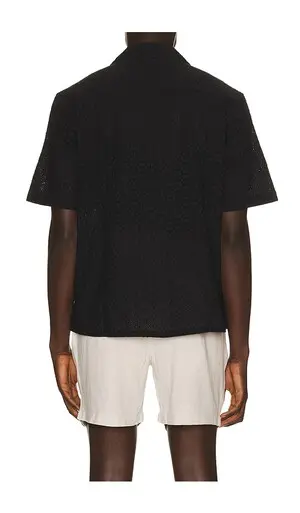 CORRIDOR Floral Eyelet Short Sleeve Shirt - Black