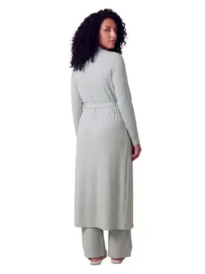 24SEVEN COMFORT APPAREL Maternity Ribbed Knit Tie Waist Jacket And Wide Leg Pant Set - Mint