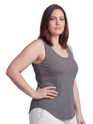 24SEVEN COMFORT APPAREL Ribbed Knit Sleeveless Scoop Neck Flared Tank Top - Smoke