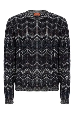 Missoni Crew Neck Cotton Chevron Pullover With Ribbed Trims