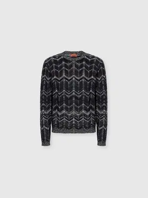 Missoni Crew Neck Cotton Chevron Pullover With Ribbed Trims