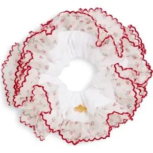 L. Erickson Cassia Floral Scrunchie - White/red