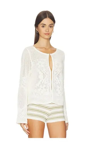 525 America Marigold Mesh Stitch Sweater Jacket In Ivory