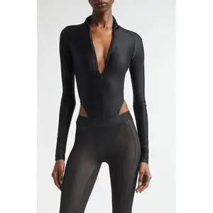 LAQUAN SMITH High Cut Zip-up Bodysuit