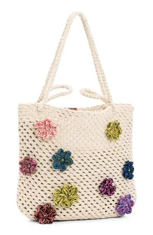 Desigual Floral Appliqué Open Knit Cotton Shoulder Bag
