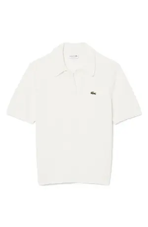 Lacoste Johnny Collar Cotton Blend Bouclé Knit Polo Sweater - Flour