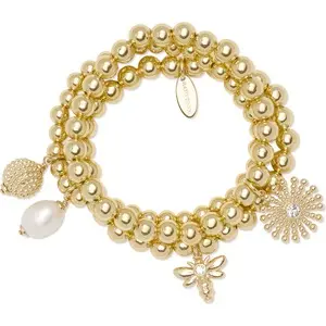 Ramy Brook Set Of 2 Beaded Charm Stretch Bracelets - Gold