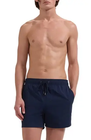 Bugatchi Zane Mid Length Print Swim Trunks - Navy