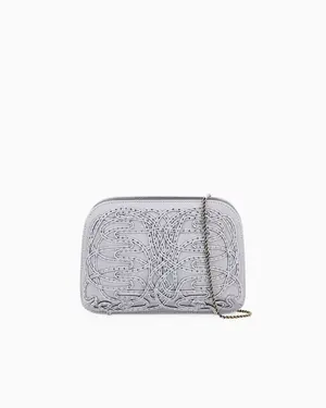 Giorgio Armani La Prima Satin Clutch With Soutache And Rhinestones - Silver