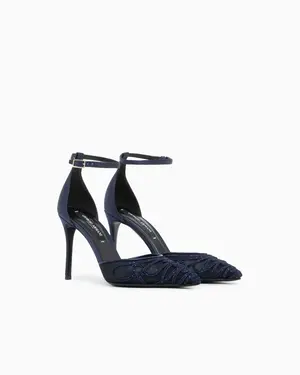 Giorgio Armani Embellished Mesh Satin Pumps With Ankle Strap