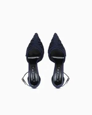 Giorgio Armani Embellished Mesh Satin Pumps With Ankle Strap