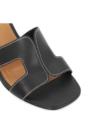 Dune London Leather Slide Sandals With Stacked Heel - Black