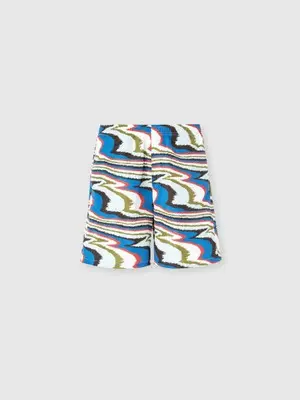UM Long Swim Shorts With Irregular Zigzag Print - Multicoloured