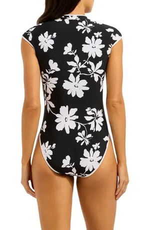 Seafolly Cap Sleeve Zip Front One-piece Swimsuit