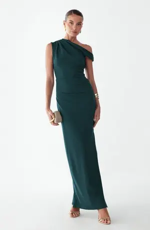 ST MRLO Raye Maxi Dress One Shoulder, Asymmetrical Neckline - Teal