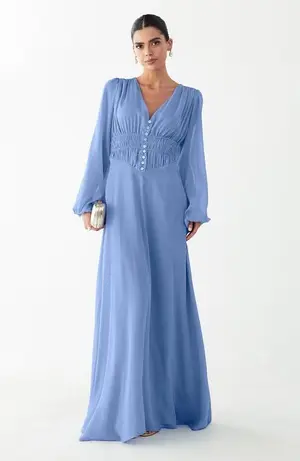 WILLA Tilly Maxi Dress With Balloon Sleeves - Periwinkle