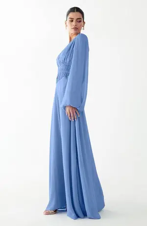 WILLA Tilly Maxi Dress With Balloon Sleeves - Periwinkle