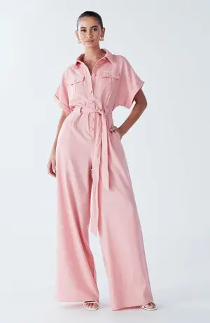 BWLDR Ara Linen Blend Jumpsuit With Wide Legs - Pink