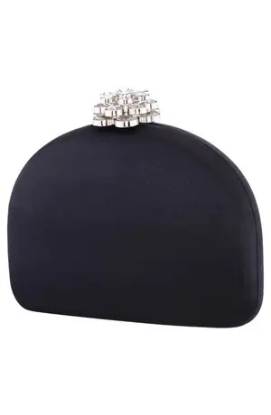 Nina Rhinestone Clasp Clutch - Black