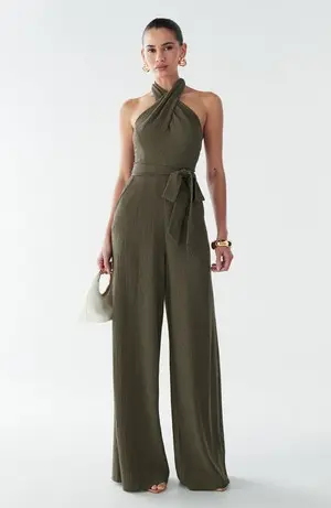 BWLDR Amber Halter Neck Wide Leg Jumpsuit
