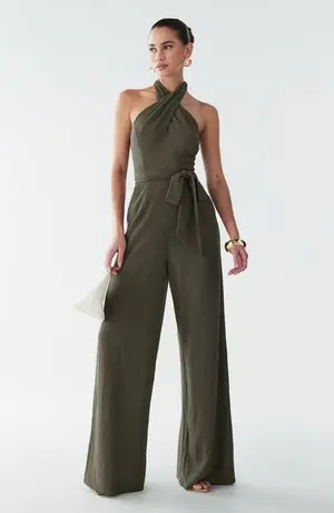BWLDR Amber Halter Neck Wide Leg Jumpsuit