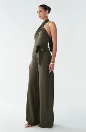 BWLDR Amber Halter Neck Wide Leg Jumpsuit