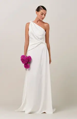 SAVEL Chiari Gown Asymmetrical Neckline, Maxi Length