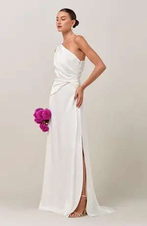 SAVEL Chiari Gown Asymmetrical Neckline, Maxi Length