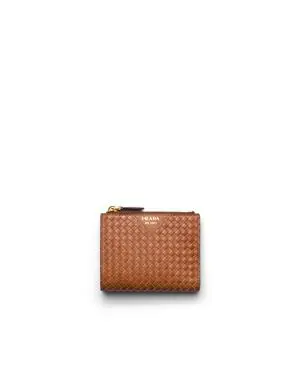 Prada Small Woven Madras Leather Wallet - Cognac