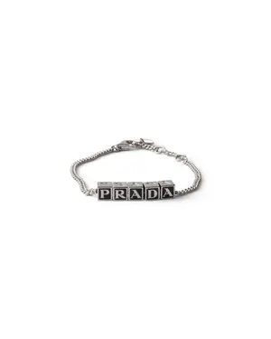 Prada Metal Bracelet With Enamel Lettering Logo - Black