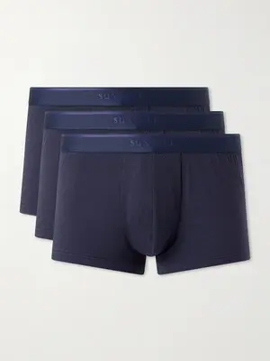 Sunspel Three-pack Stretch Cotton-blend Jersey Boxer Briefs - Blue