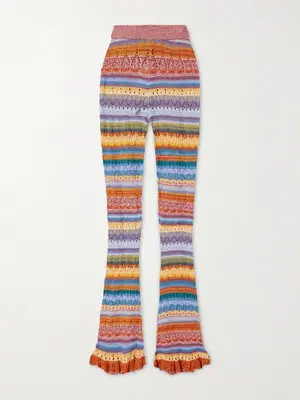 Etro Striped Open-knit Cotton Flared Trousers - Red
