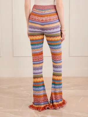 Etro Striped Open-knit Cotton Flared Trousers - Red